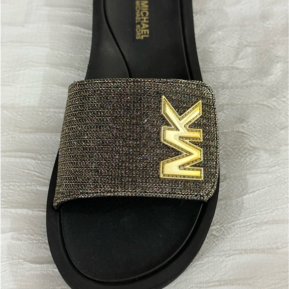 MICHAEL Michael Kors | Shoes | Michael Kors Mk Slides Metallic Logo ...